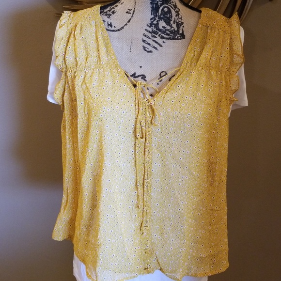 Mossimo Supply Co. | Tops | Mossimo Yellow Patterned Sheer Tank Blouse ...